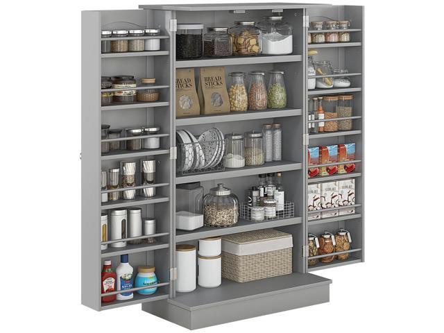 Homcom Kitchen Pantry Storage Cabinet w/ 5-tier Shelving  12 Spice Racks - Gray
