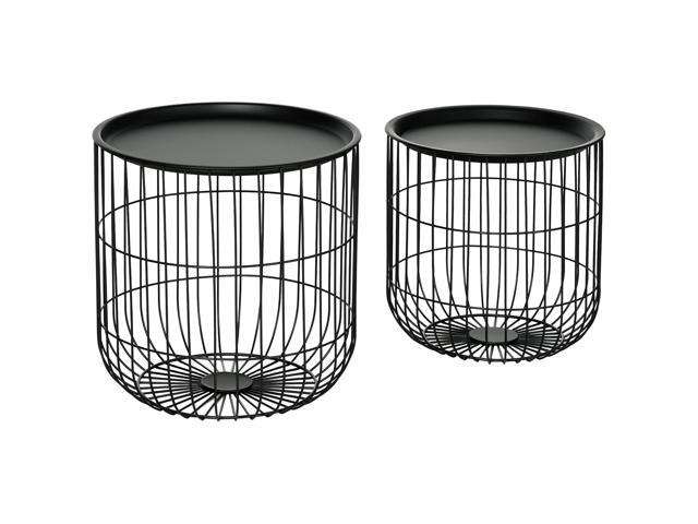 Aosom Coffee Table Set  Nest of Coffee Tables with Steel Wired Basket Body and Removable Top for Living Room  Black