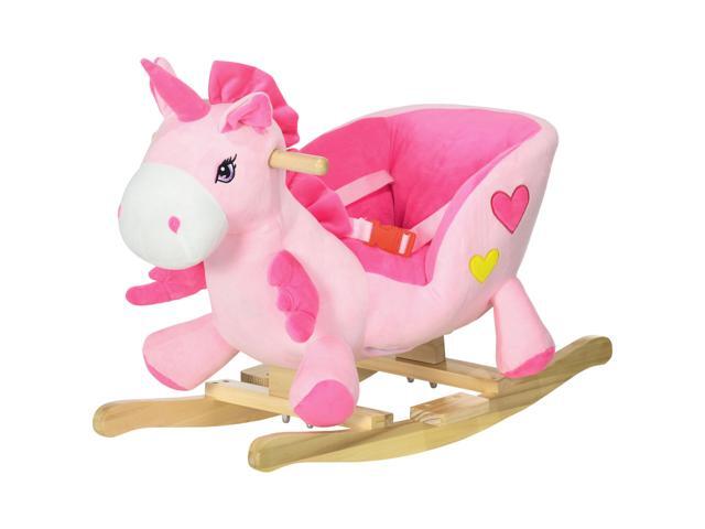 AosomQaba Baby Rocking Horse Ride On Unicorn with 32 Songs  Seatbelt  Pink