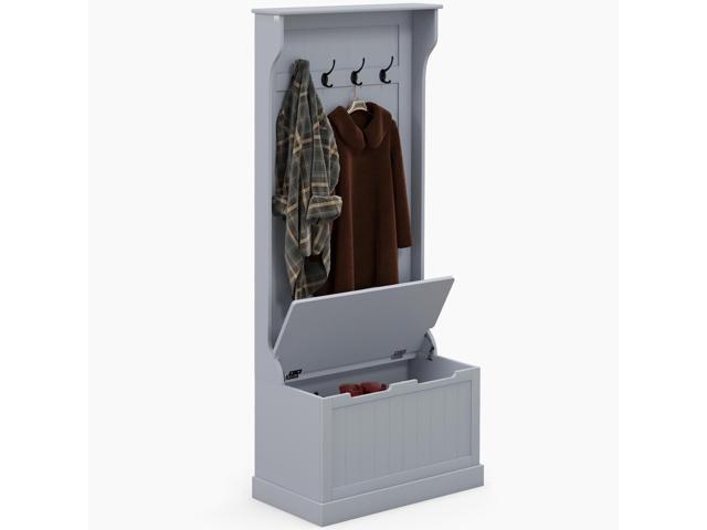 Homcom Hall Tree with Coat Rack  Storage and Sitting Bench  White - Gray