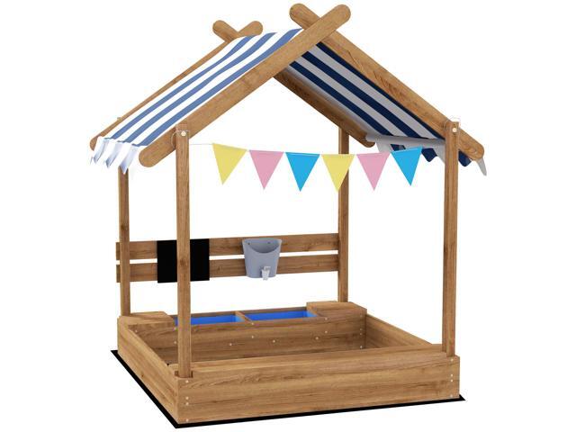 Click here for Aosom Wooden Sandbox with Canopy  House Design for... prices