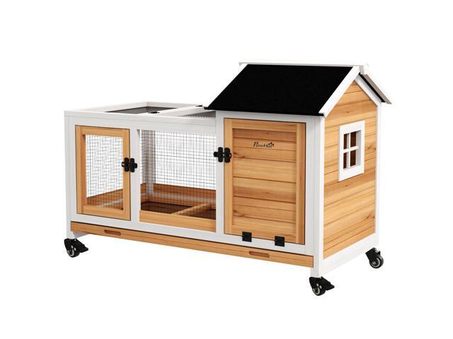 Click here for Aosom Wooden Rabbit Hutch with Wheels  Run  Slide-... prices