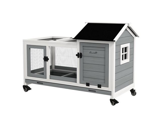 Click here for Aosom Wooden Rabbit Hutch with Wheels  Run  Slide-... prices