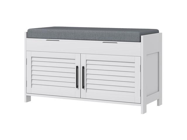 Homcom Shoe Bench  Entryway Bench with Cushion  Hidden Compartments  White - White