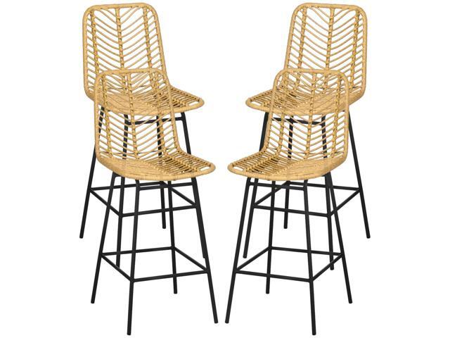 Homcom Modern Rat Bar Stools Set of 4 for Kitchen Seating - Yellow