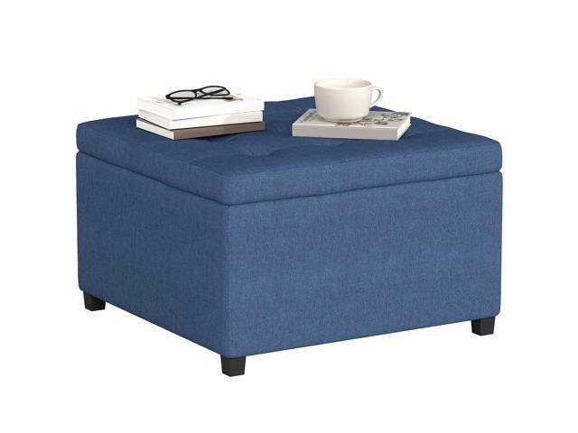 Homcom Fabric Tufted Storage Ottoman with Flip Top for Living Room Bedroom - Blue