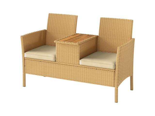 Click here for Aosom Patio Sofa Wicker Loveseat with Built-in Fli... prices