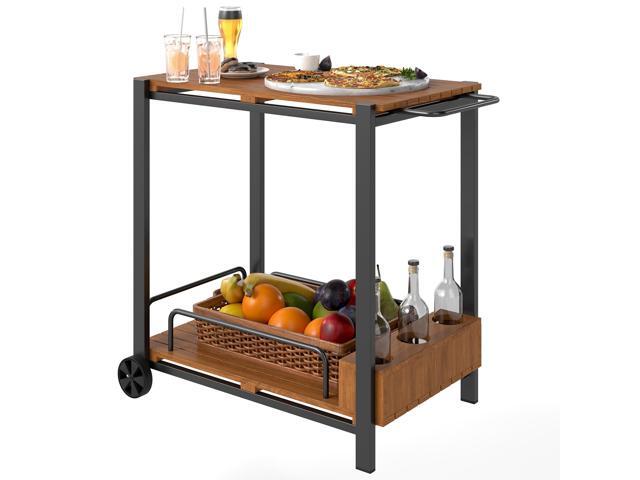 Click here for Aosom Acacia Wood Outdoor Bar Cart with Wheels  Ro... prices