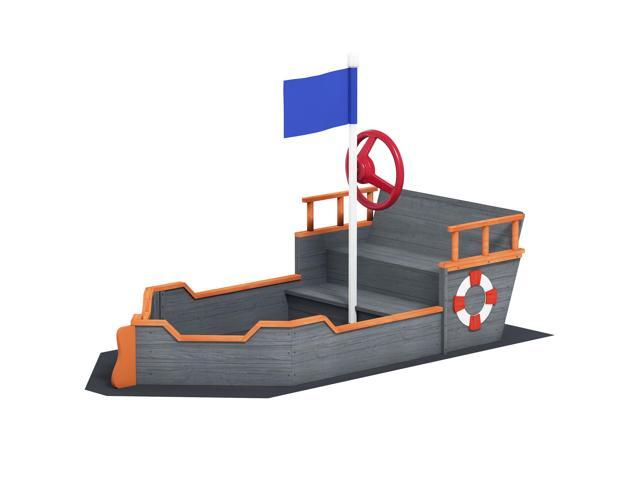 Click here for Aosom Kids Wooden Sandbox Pirate Ship Sandboat w/... prices