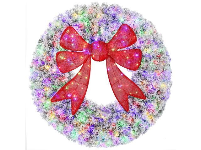 Click here for Aosom 48in Flocked Pre-Lit Christmas Wreath with 3... prices