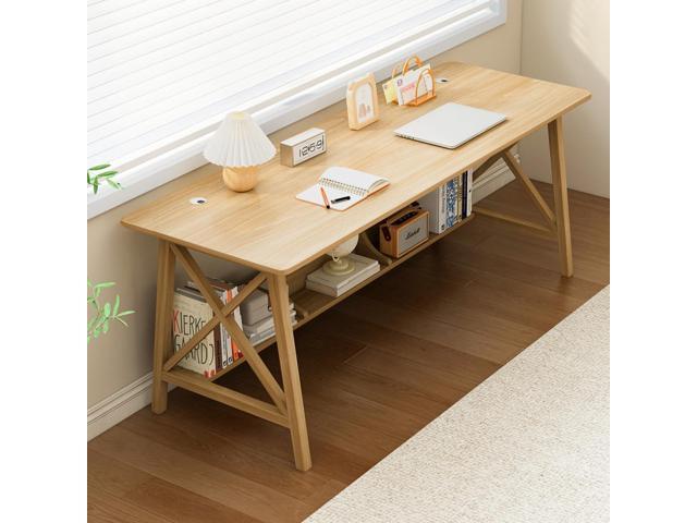 Click here for Extra Long Desk with Bookshelf - Solid Wood Home O... prices
