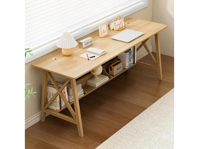 Click here for Extra Long Desk with Bookshelf - Solid Wood Home O... prices