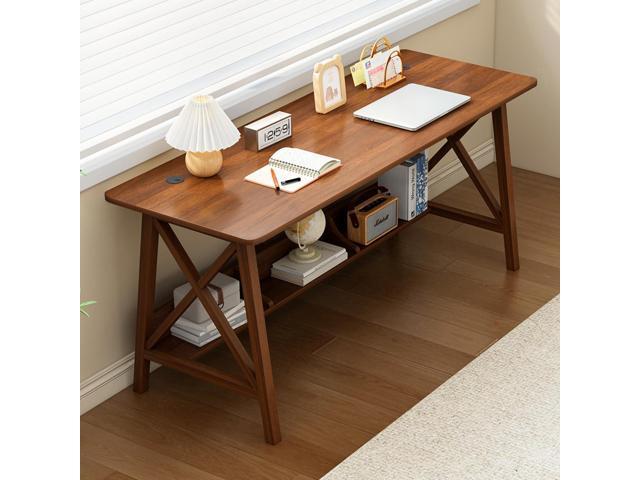 Click here for Extra Long Desk with Bookshelf - Wooden Home Offic... prices