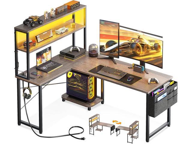 Click here for AODK L Shaped Desk Gaming Desk with LED Light & Po... prices