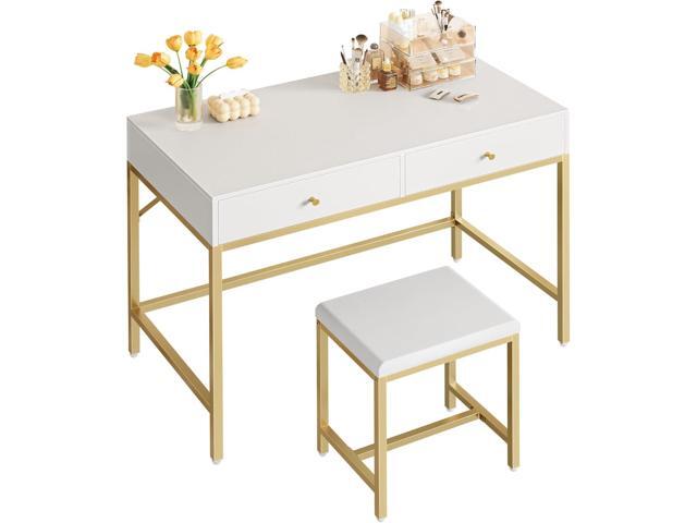 Click here for SUPERJARE 35.4 White and Gold Desk with 2 Drawers... prices