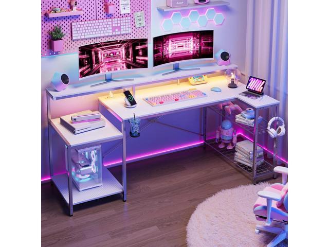 Click here for Bestier White Gaming Desk with Power Outlet  71.5... prices