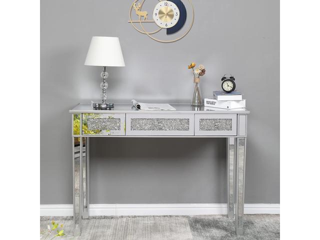 Click here for Karl home Mirrored Desk with 3 Drawers Silver Cons... prices