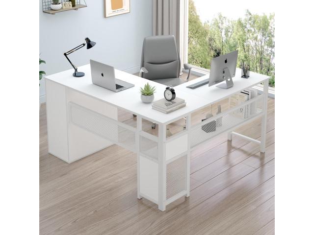 Click here for LVB White L Shaped Corner Desk with Drawers  Rever... prices