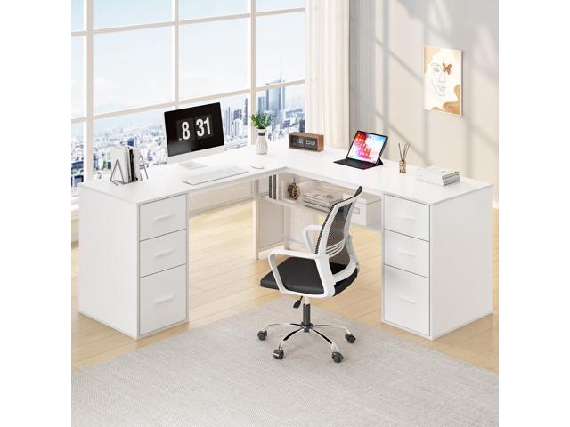 Click here for HSH White L Shaped Desk with Drawers Shelves  Larg... prices