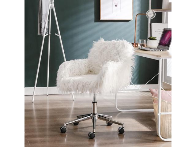 Click here for White Desk Chair with Wheels Cute Faux Fur Vanity... prices