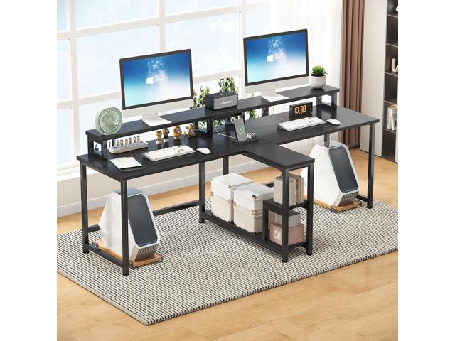 Click here for 83.7 Inch Two Person Desk with Storage Shelves and... prices