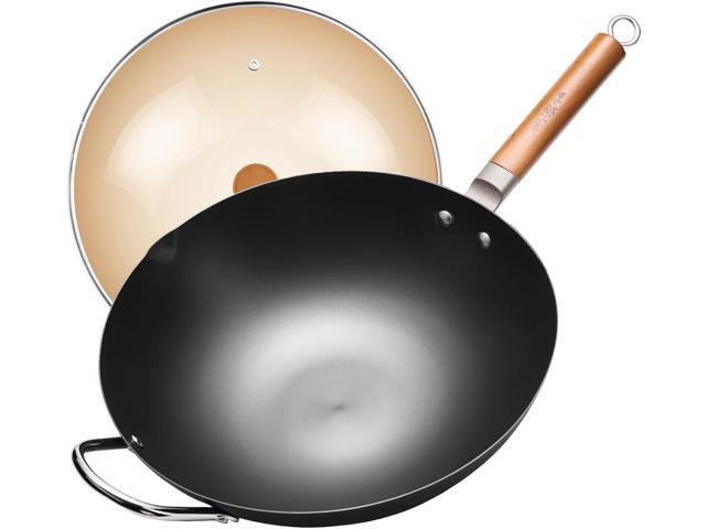 Click here for WANGYUANJI Carbon Steel Wok 14.2 Wok Pan with Lid... prices