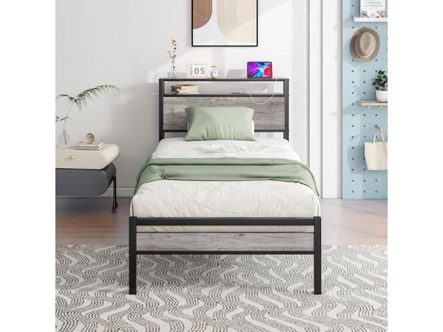 Click here for HOJINLINERO Twin Bed Frame with Storage Headboard... prices