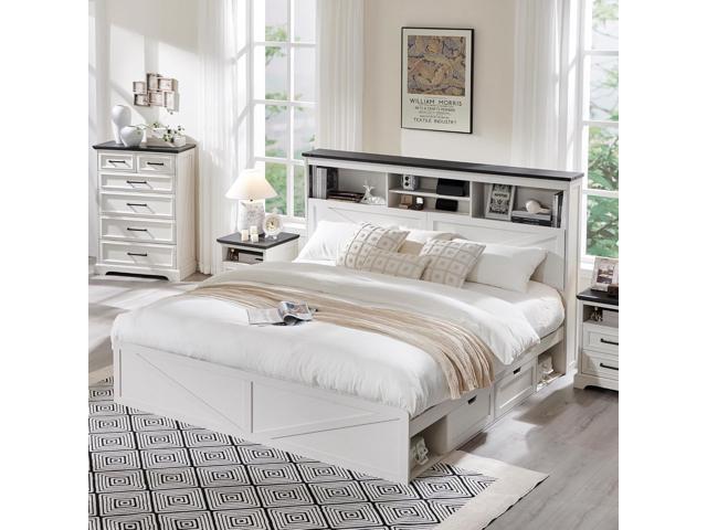 Click here for Farmhouse King Size Wood Bed Frame with 52 Tall St... prices