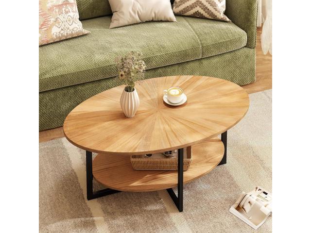 Click here for Solid Wood Oval Coffee Table with Cross Metal Legs... prices