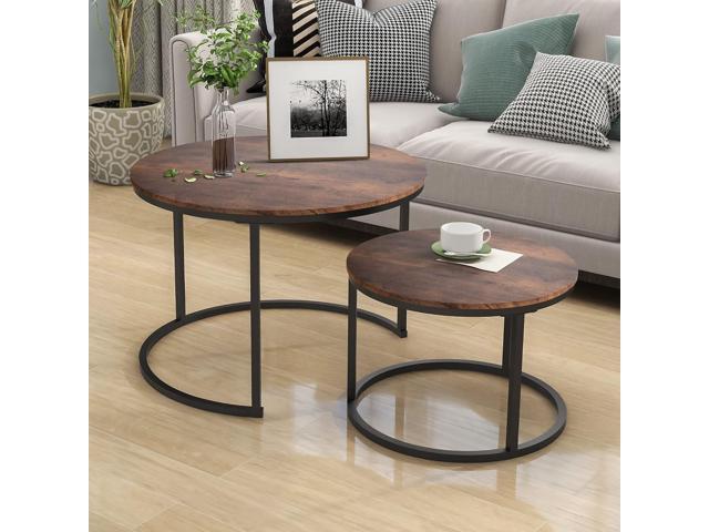 Click here for HOJINLINERO Industrial Round Coffee Table Set of 2... prices