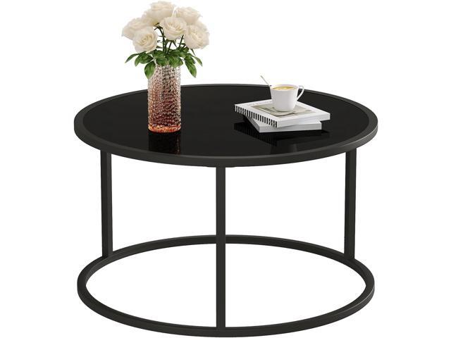 Click here for SAYGOER Black Glass Coffee Table Small Round Coffe... prices
