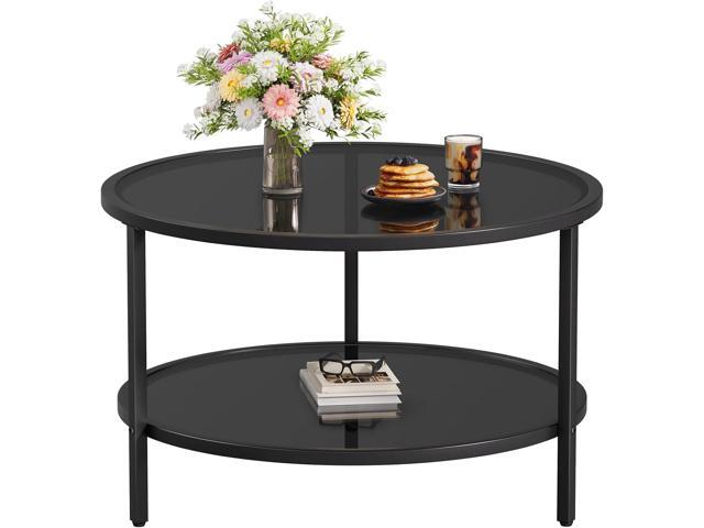 Click here for SAYGOER 27.6 Round Coffee Table 2 Tier Black Glass... prices