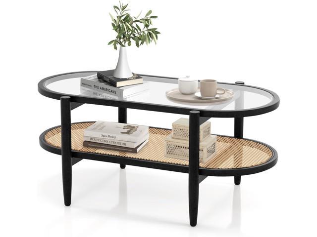 Click here for Tangkula Rattan Coffee Table  40L Boho Oval Acacia... prices