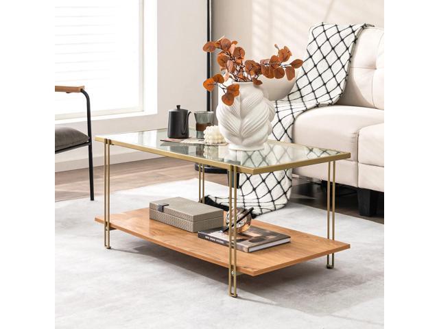 Click here for Tangkula Glass Coffee Table  40In Mid Century 2 Ti... prices