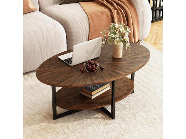 Click here for Solid Wood Oval Coffee Table with Cross Metal Legs... prices