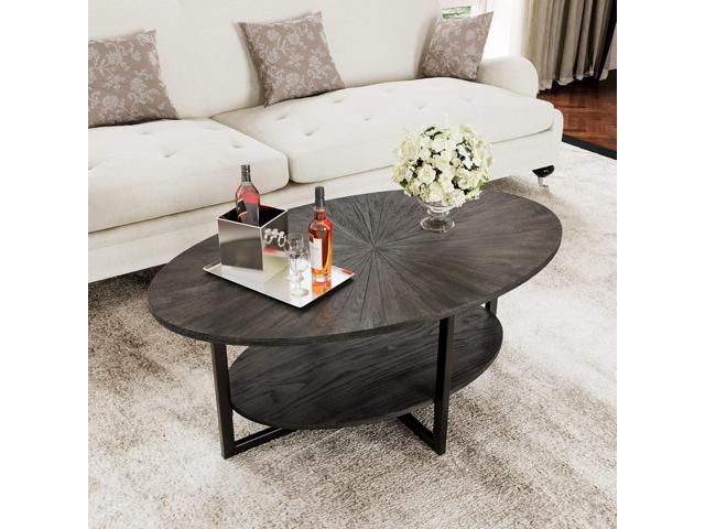 Click here for Solid Wood Oval Coffee Table with Cross Metal Legs... prices