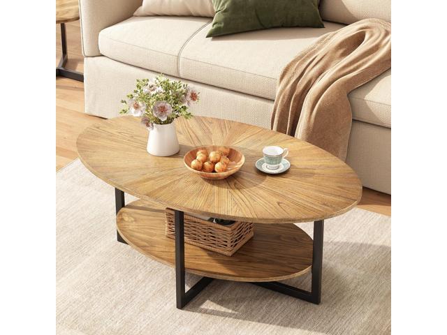 Click here for Solid Wood Oval Coffee Table with Cross Metal Legs... prices