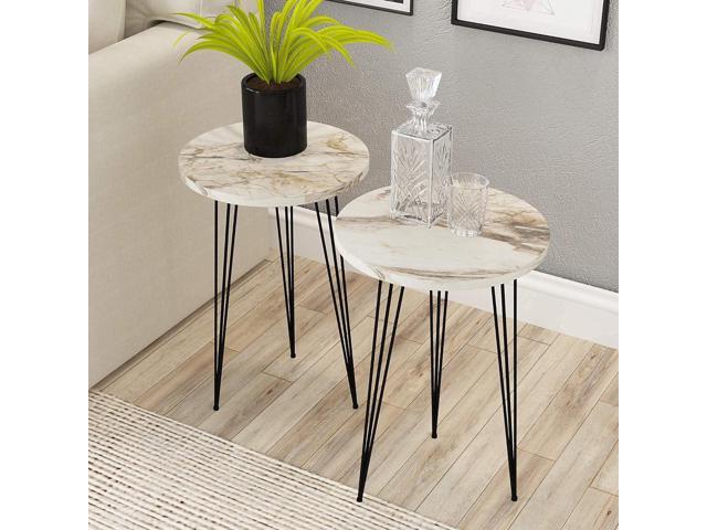 Click here for PAK HOME - Set of 2 End Table - White Marble Look... prices