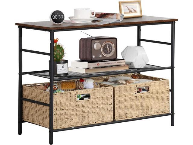 Click here for VECELO Industrial Console Table with 2 Wicker Bask... prices