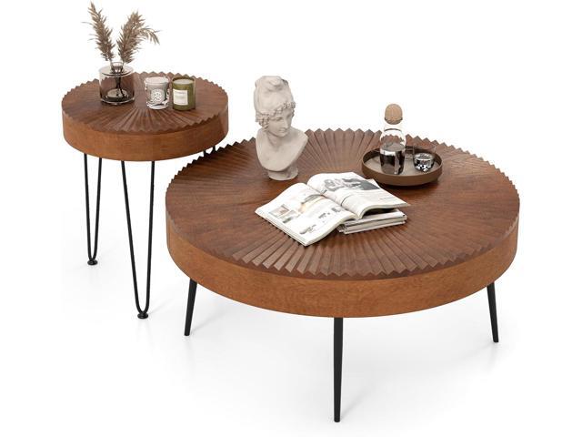 Click here for COSTWAY Farmhouse Round Coffee Table Set of 2  Rus... prices