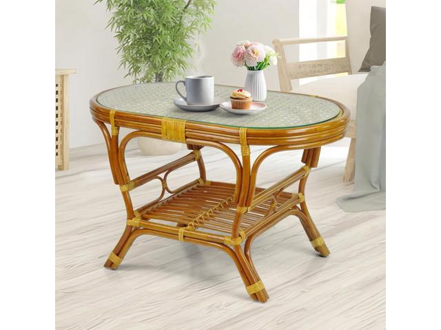 Click here for Pelangi Oval Coffee Table Colonial Color with Glas... prices
