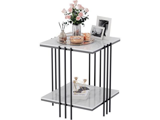 Click here for Wisfor Sintered Stone End Table: 2 Tier Square Whi... prices