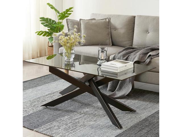 Click here for Rectangle Modern Coffee Table  Gray Tempered Glass... prices