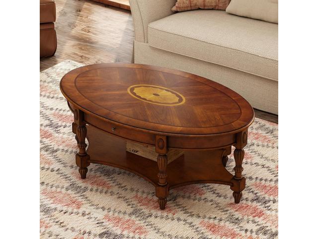 Click here for Solid Wood Oval Coffee Table with Drawer and Shelf... prices