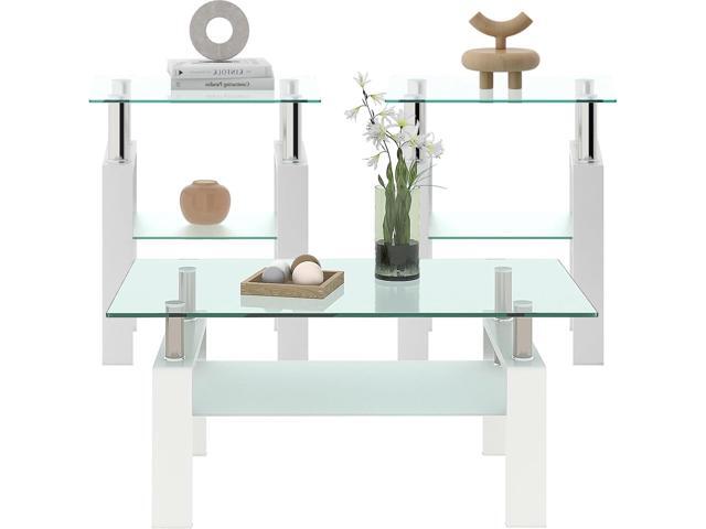 Click here for Glass Coffee Table  White Metal Frame Set of 3: Li... prices