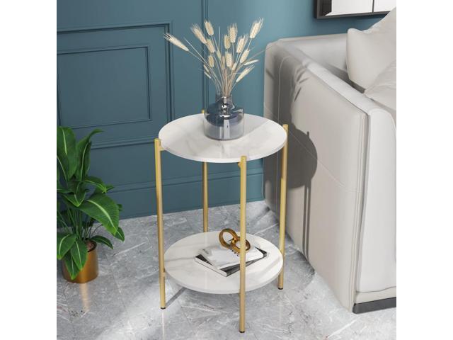 Click here for Wisfor Sintered Stone End Table: 2 Tier Round Whit... prices