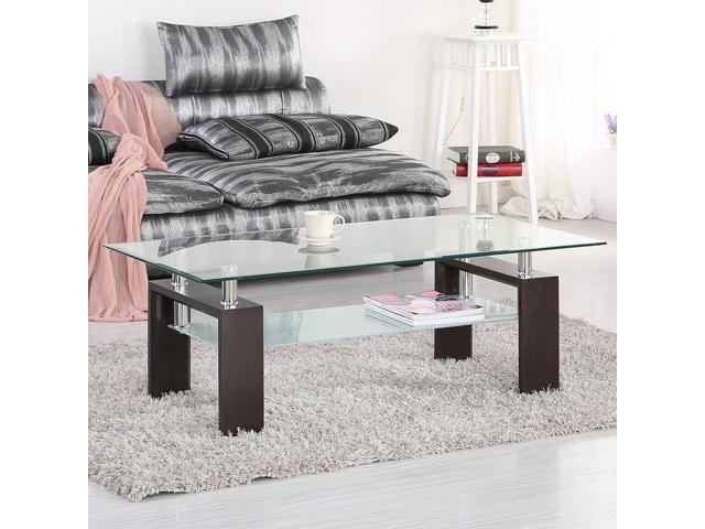 Click here for Rectangle Glass Coffee Table-Walnut Modern Side Co... prices