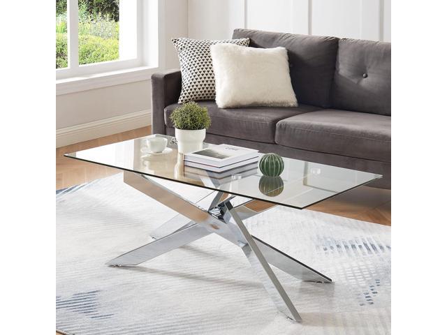 Click here for Rectangle Modern Coffee Table  Tempered Glass Top... prices