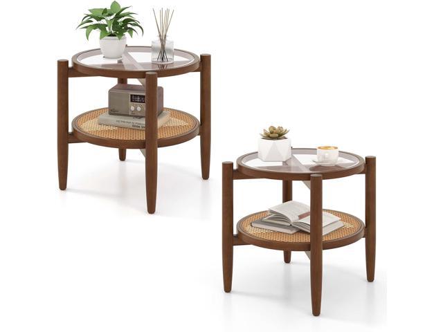 Click here for Giantex Rattan Round End Table Set of 2  Walnut Bo... prices