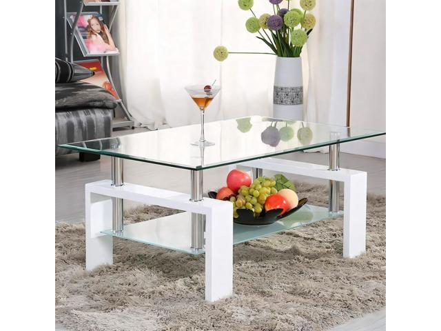 Click here for Rectangle Tempered Glass Coffee Table  2-Tier Tea... prices